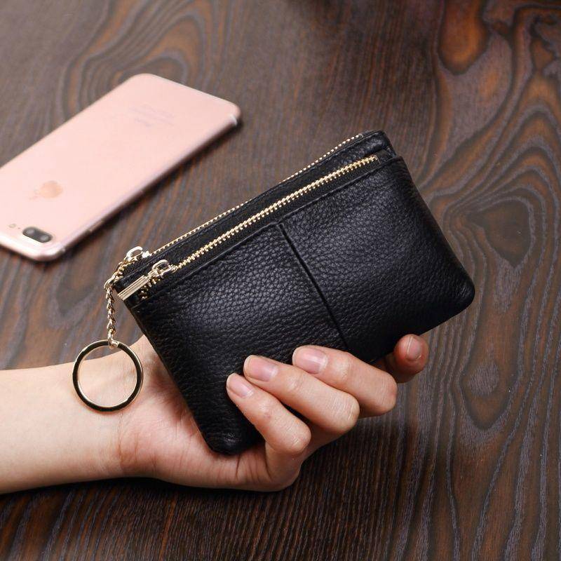 Women Genuine Leather Coin Purse mini Cowhide Short Double Zipper Key ...