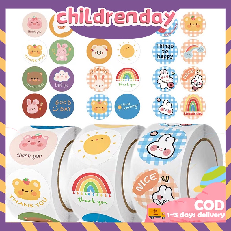 500 pcs/Roll Cute Cartoon Gift Packing Round seal label Decor ...