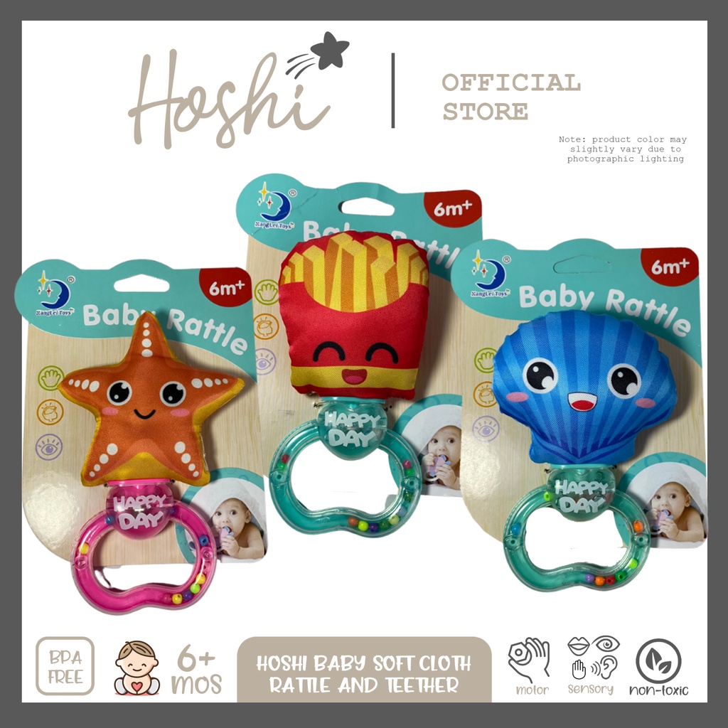 Hoshi Baby Soft Cloth Baby Rattle and Teether, Sensory Teething Toy for ...