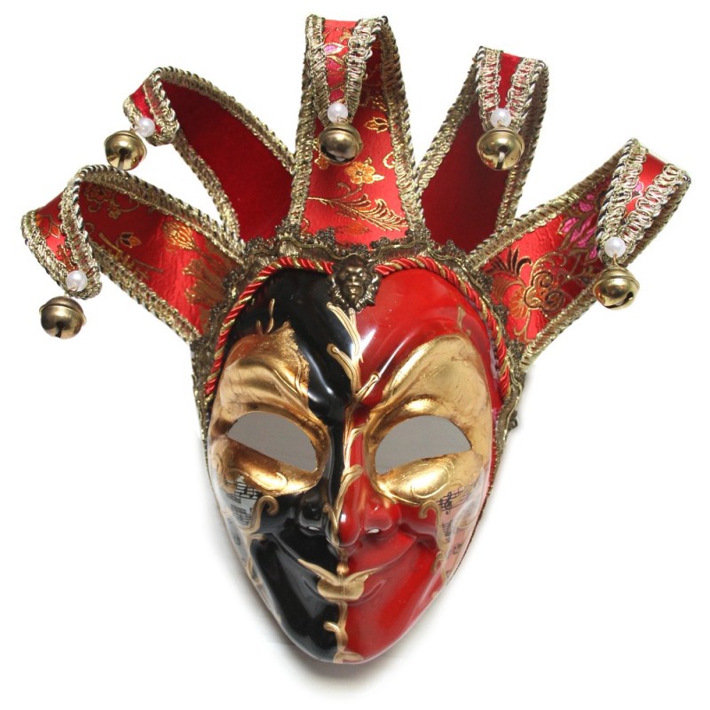 Italian Venice Mask Full Face Adult Male Prom Party Joker Black Red ...