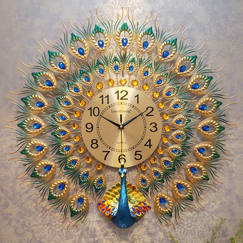 Peacock Wall Clock Big Living Room 3D Metal Art Wall Clock Modern ...