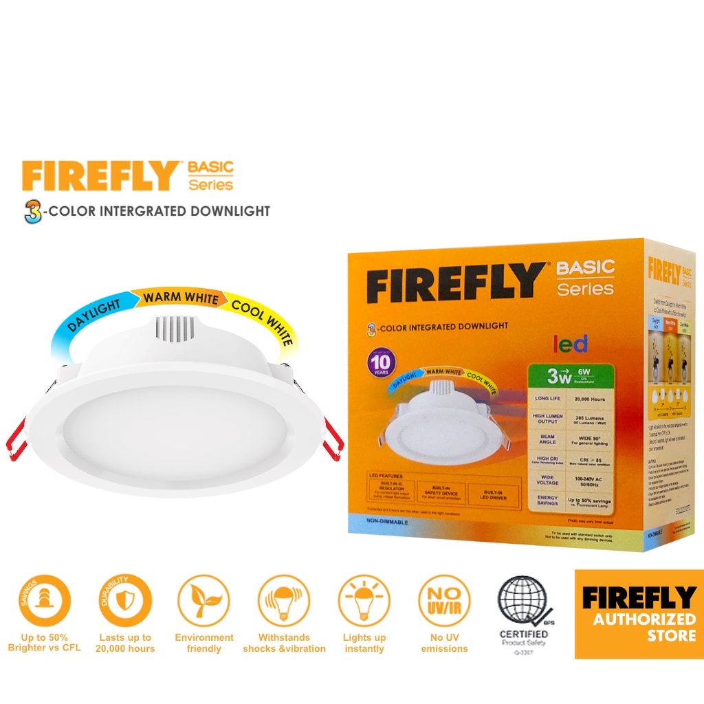 Firefly Basic Series Tri-Color Integrated LED Downlight | Shopee ...