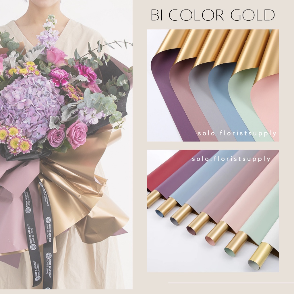 [SW] [ECER] BI COLOR GOLD FLOWER WRAPPING CELLOPHANE PAPER BOUQUET ...