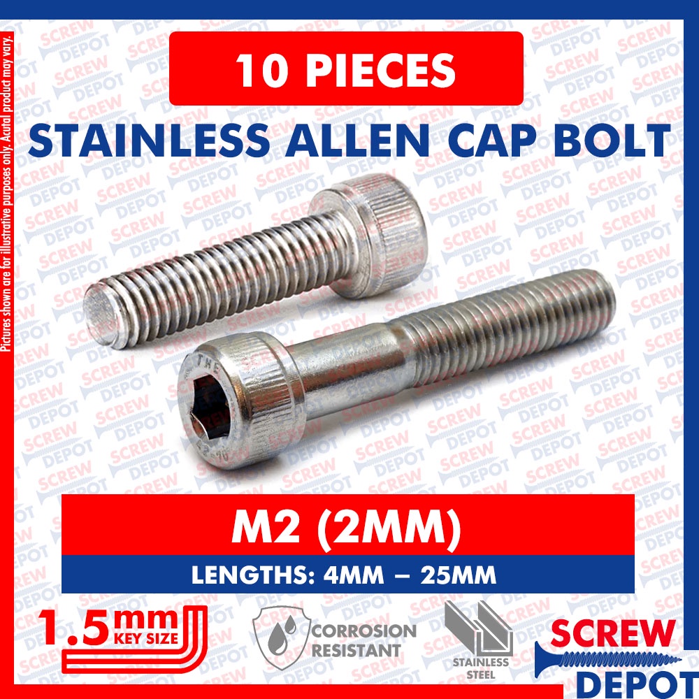 10PCS M2 (2MM) Stainless Steel Allen Cap / Socket Head / Stainless ...