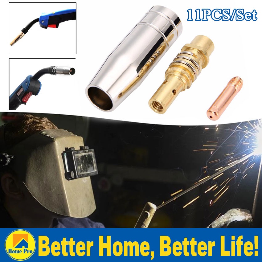 11PCS/Set Welding Torch 15AK MIG Welding Nozzle Welder Torch Nozzles Gold Tip Set Welder ...