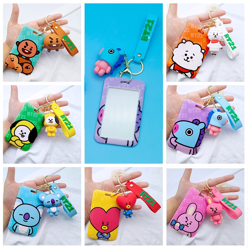 Super Love KPOP BTS BT21 Card Protector With 3D Keychain Cute Cartoon ...