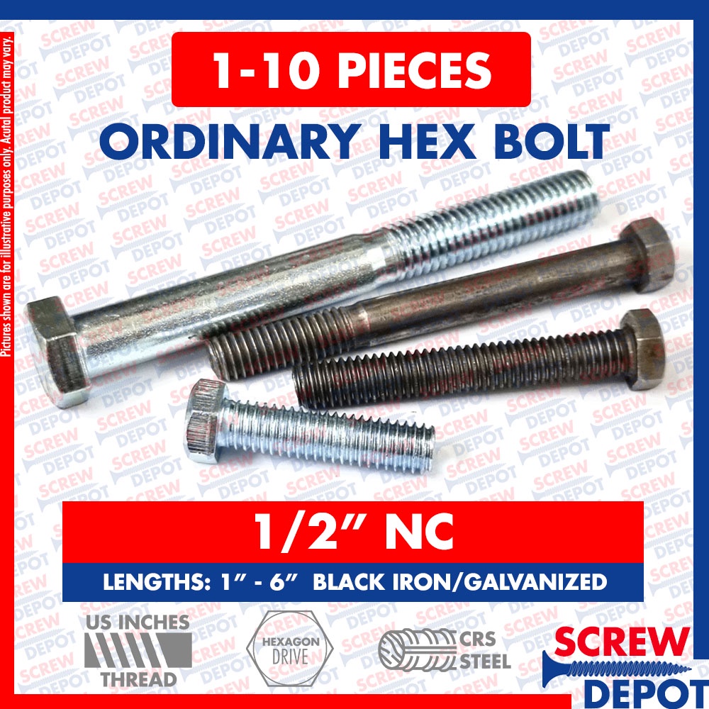 1SET 1/2 x 1 - 6 inches Ordinary Hex Bolt / Galvanized Hexagonal Bolt ...