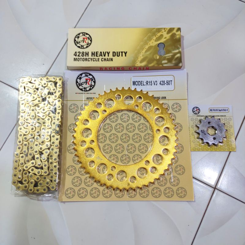 AR Sprocket Chain Set 14-50 or 15-50 Gold Steel Yamaha R15 MT15 XSR 155 ...