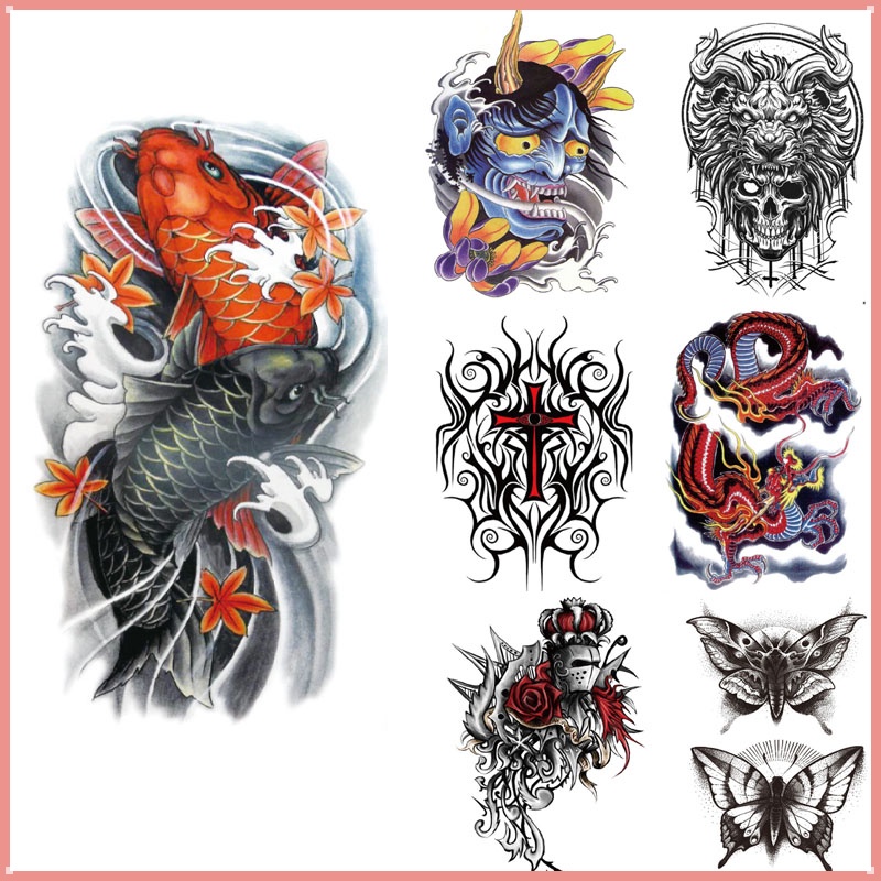 Big Large Full Back Chest Tattoo Large Tattoo Stickers Fish Wolf Tiger ...