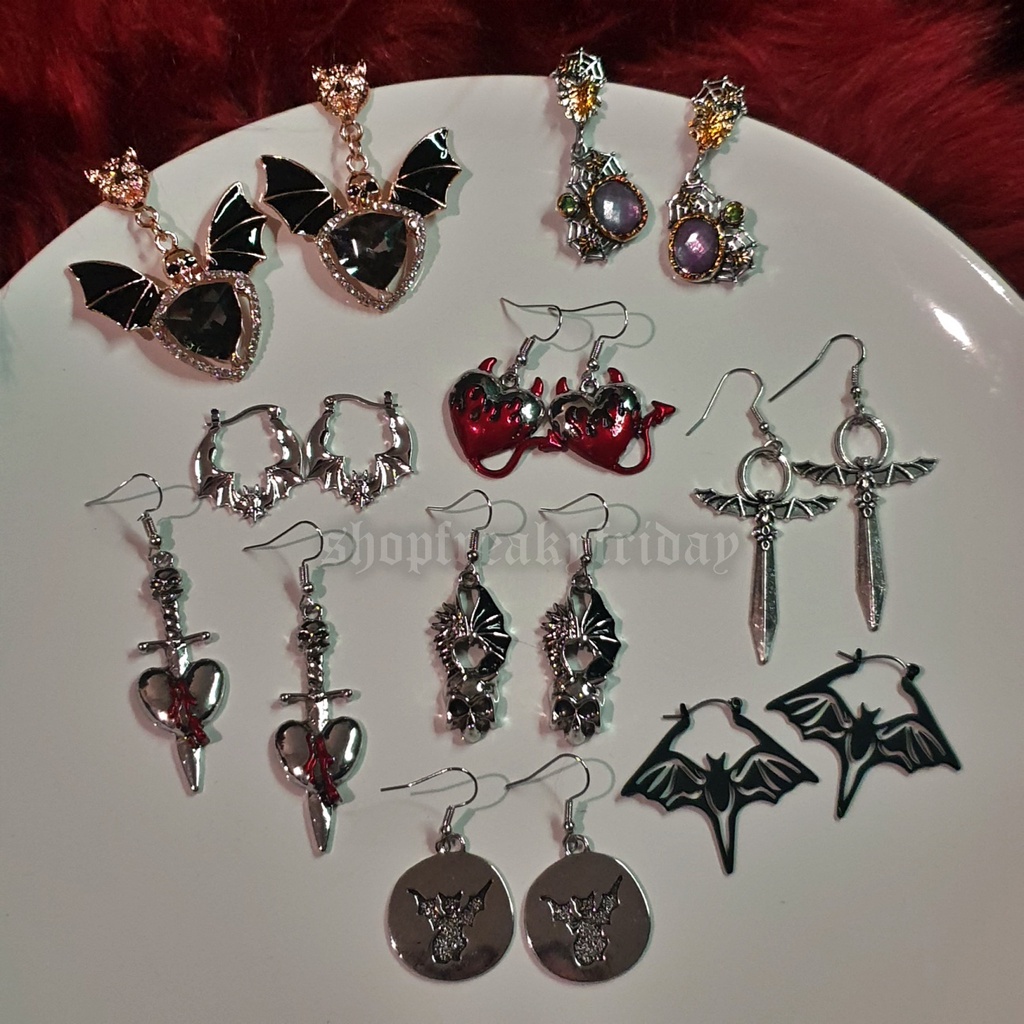 Gothic Devil Heart Bat Wings Spider Earrings | Shopee Philippines