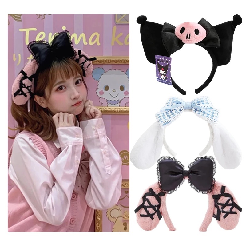 Cartoon Party Big Ear Bow Plush Headband Kuromi Hair Accessories ...
