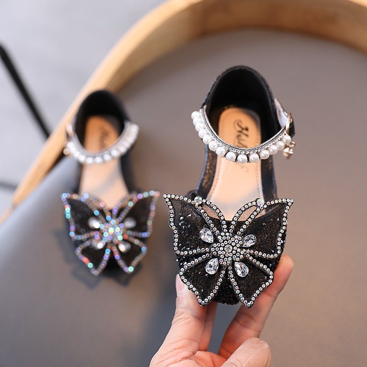 Girls Cute Shoes Butterfly Flats Bling Blilng Diamond Bowknot Soft Kids ...