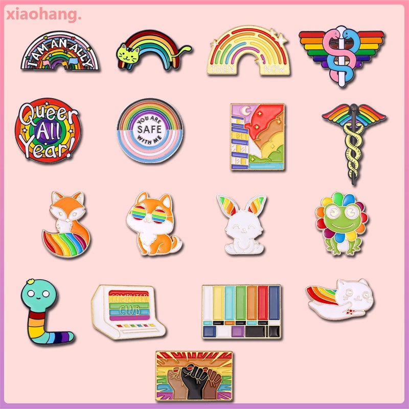 Creative Rainbow Pin Cartoon Cute Frog Fox Lapel Brooch Pin Rainbow Cat ...