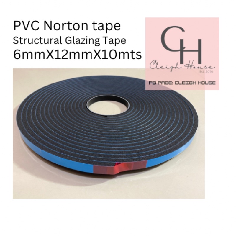 Norton tape PVC glazing 2 sided tape (6x12x10mts) 1roll black | Shopee ...