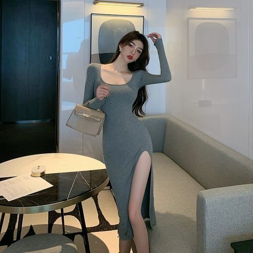 maxi long dress with slit bodycon korean dress with slit side formal semi gown wrap around dress ...