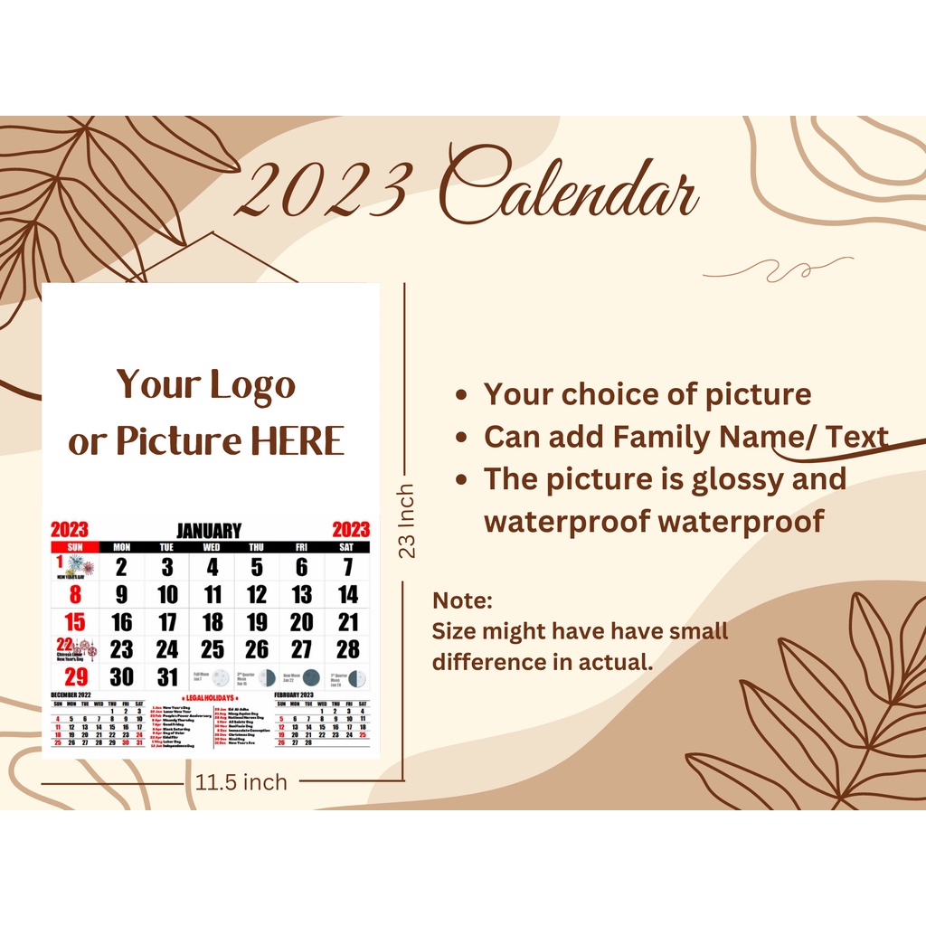 Customize Calendar 2023 Waterproof glossy picture on top | Shopee ...
