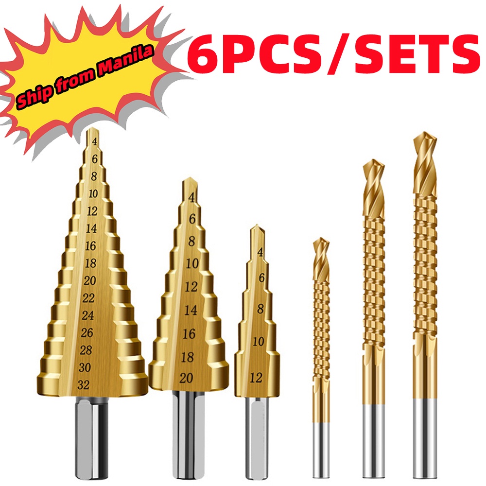Drill Bit HSS Titanium Coated Hex Shank Step Drill bit set cone hole ...