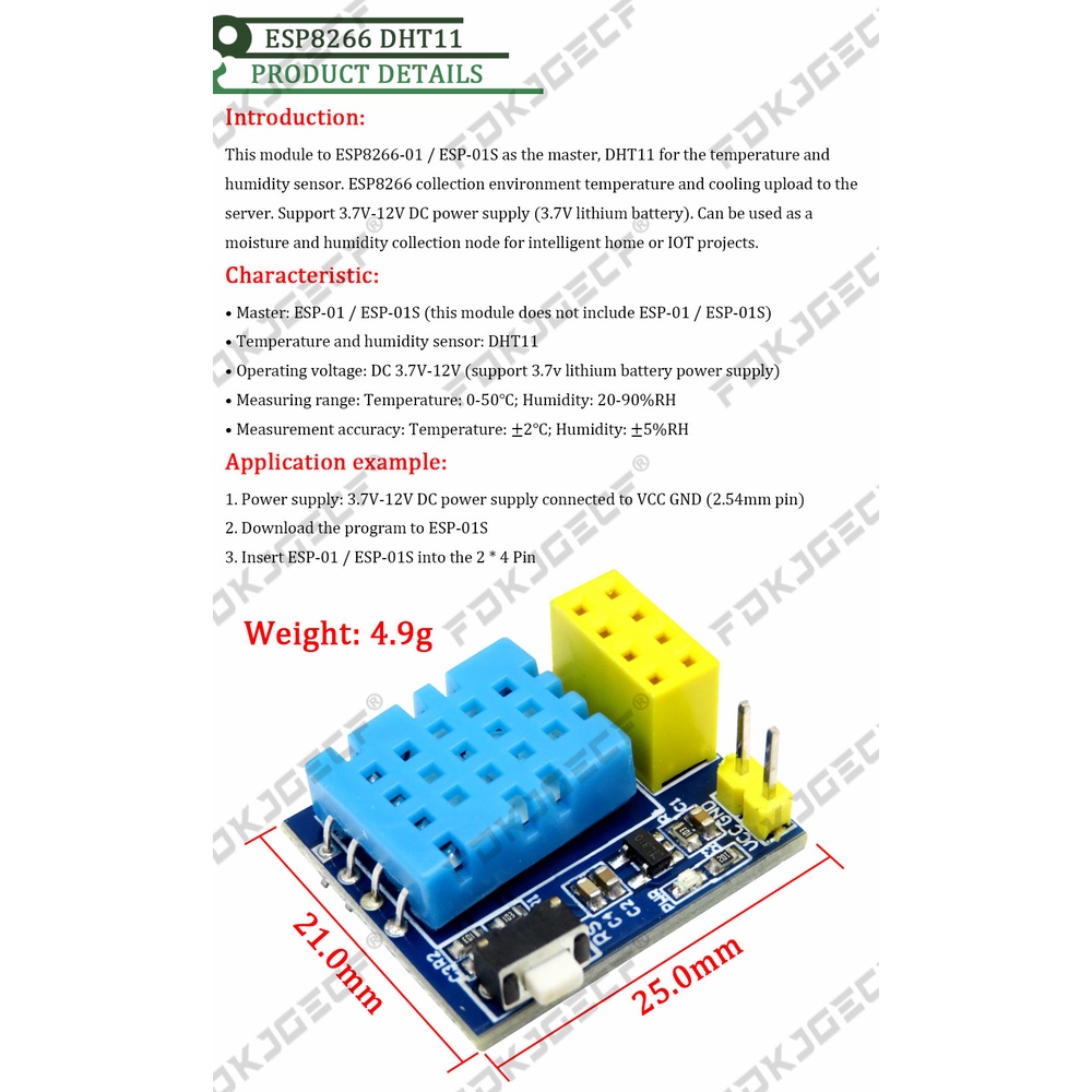 ESP8266 ESP-01 ESP-01S DHT11 DHT22 Temperature Humidity Sensor Module ...