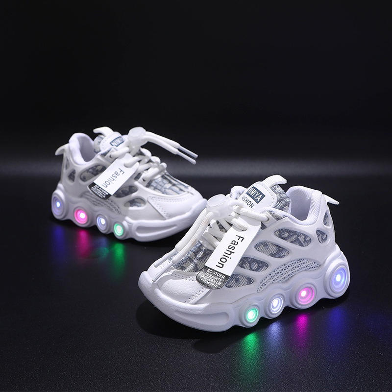 BlessU Flash LED fashion sneakers spring children's alphabet webbing mesh breathable 1-6 years ...
