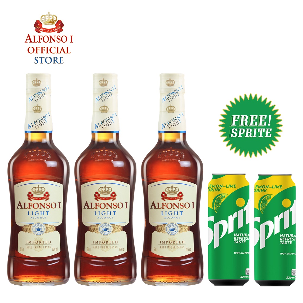 Alfonso Light 500ml Brandy 3 bottles Free 2 Cans Sprite | Shopee ...