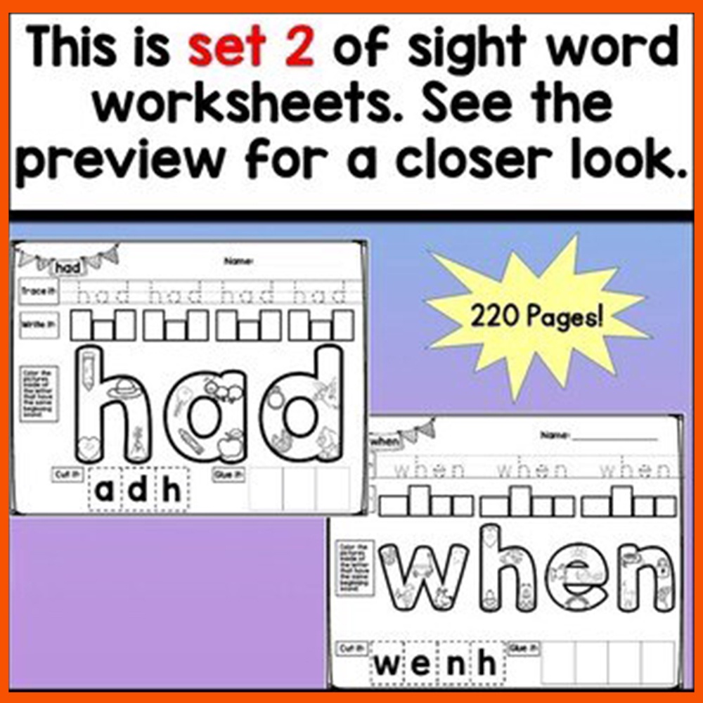 Sight Word Practice Pages Set 2 Learning English Workbook Educational ...