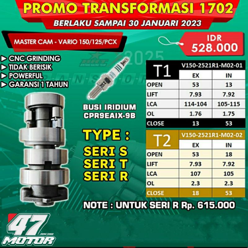 Master Cam BRT Noken as Vario 125 150 PCX 150 ADV 150 ADS S13 T1 T2 | Shopee Philippines