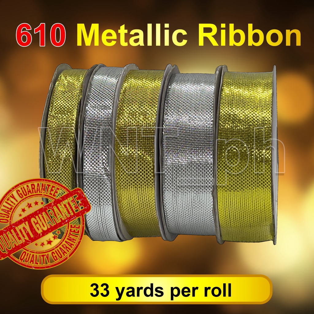 Metallic Ribbon #610 (Gold and Silver) 33 yards per roll | Shopee ...
