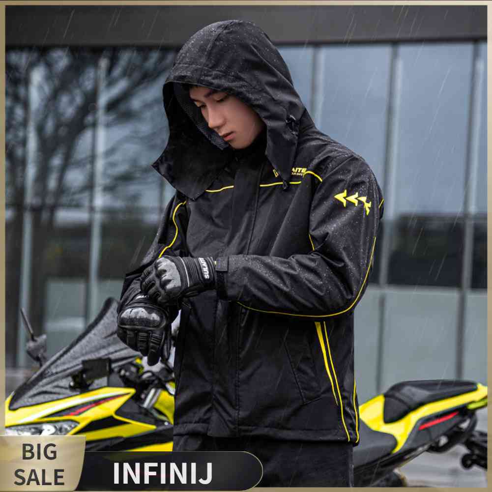 SULAITE Motorcycle Hooded Raincoat Pants Set Waterproof Reflective Rain ...