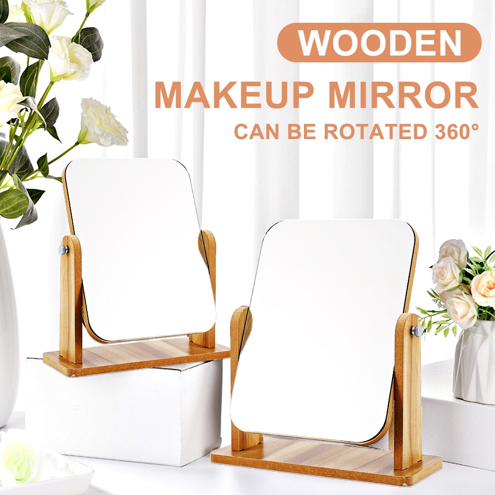 Small Wooden Mirror 360 Degree Portable Adjustable Table Desk Mirror ...