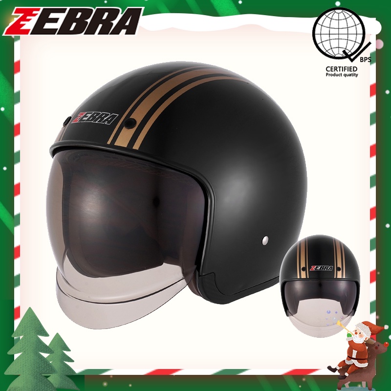 Zebra 603 Motorcycle Helmet Half Face Single Visor Retro Classic ...