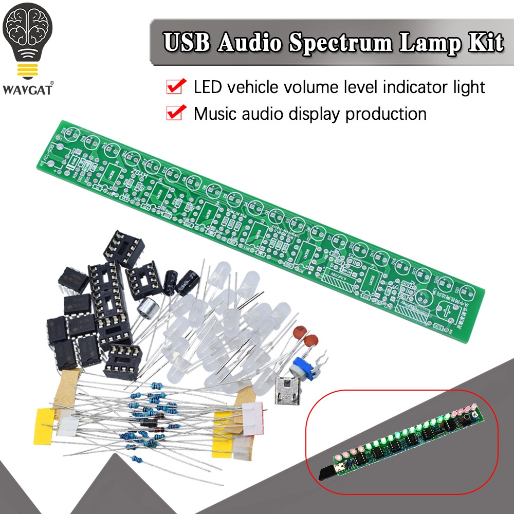USB audio spectrum lamp kit LED car volume level indicator music audio ...