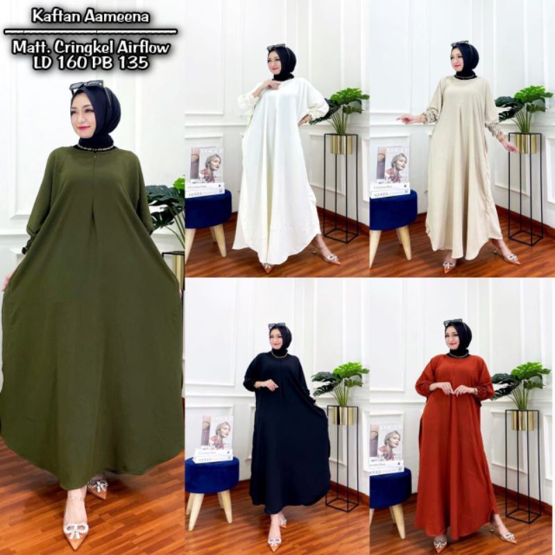 Ameena Kaftan / Kaftan Crinkle Airflow / Gamis Kaftan Jum Jumbo Crinkle Airflow Busui | Shopee ...