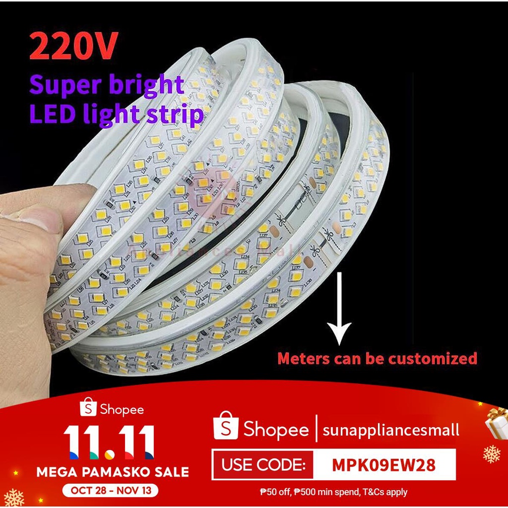 220V LED Strip Light for ceiling Indoor&Outdoor Decorative Light Strip Waterproof Light Warm ...