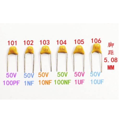 50pcs 50V 101 (100PF) 102 (1NF) 103 (10NF) 104 (100NF) 105 (1UF) 106 ...