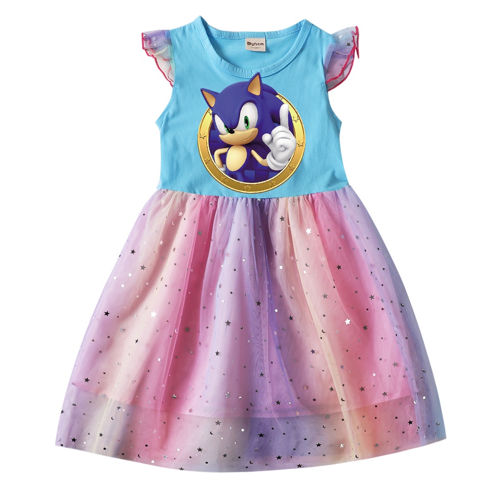 SONIC THE HEDGEHOG Kids Girl Summer Casual Princess Dresses Frozen 2 ...