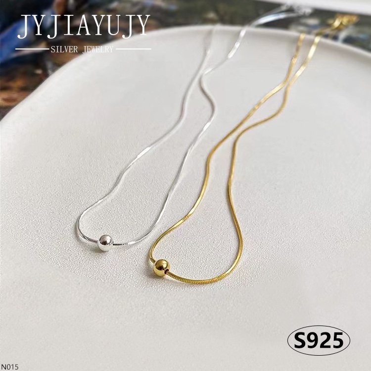 JYJIAYUJY 100% Sterling Silver S925 Necklace 5MM Bead Two Colors Korean Fashion Style Casual ...