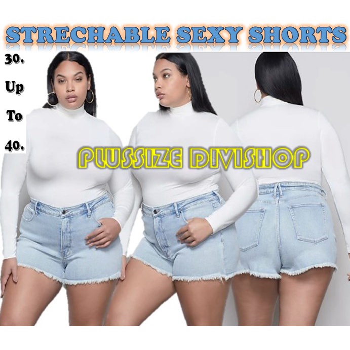 HIGHRISE SEXY CUT OFF SHORTS CURVY BOOTY AUGUST LIGHT DENIM MAONG SHORTS STRECHABLE PLUSSIZE (30 ...