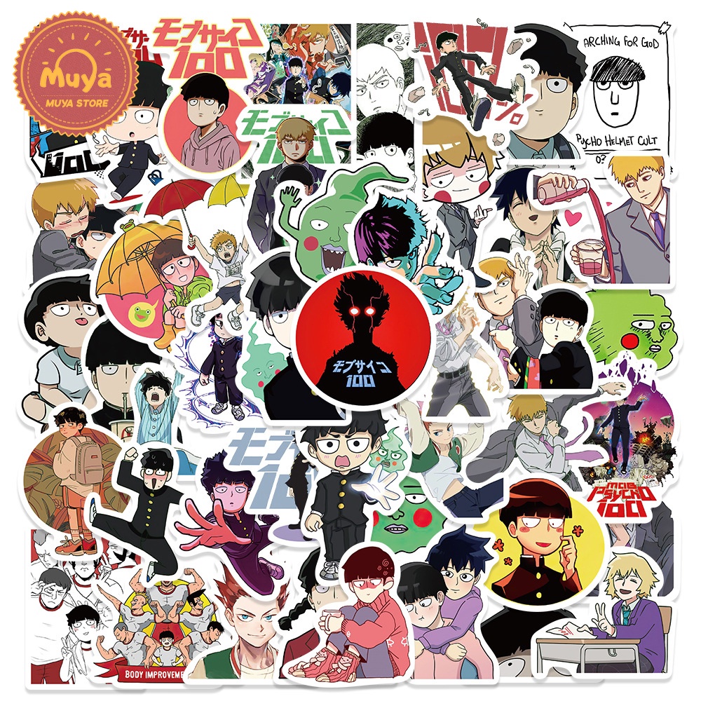 MUYA 50pcs Mob Psycho 100 Stickers Waterproof Japanese Anime Mobu Saiko ...