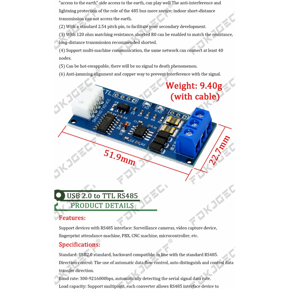 TTL Turn To RS485 Module Hardware Automatic Flow Control Module Serial ...