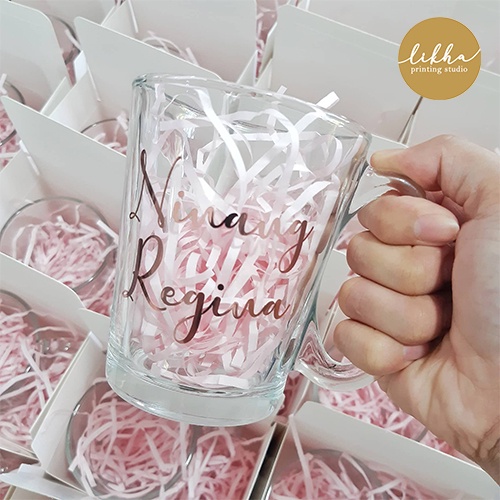 Personalized 250ml glass mugs with vinyl decals for gifts and souvenir ...