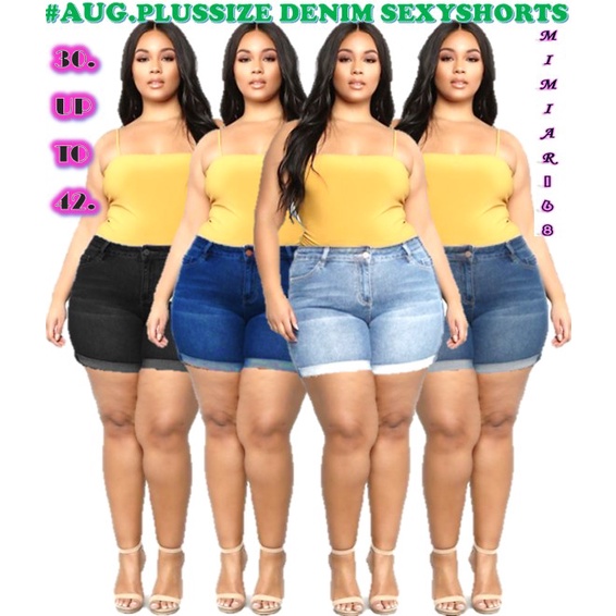 August Shorts Plussize Highwaist Strechable Denim Maong W/Faded Design Booty Short Pants (30-40 ...
