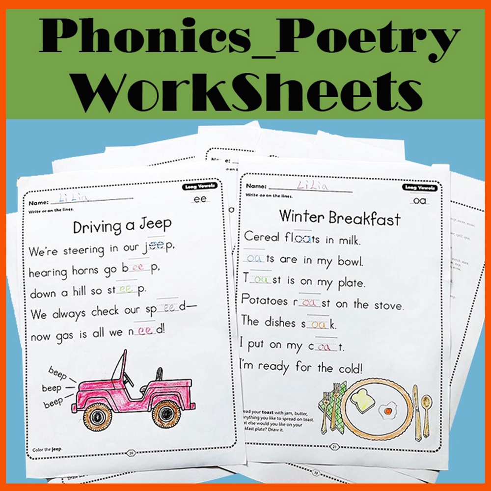 62Pcs Phonics Poetry A4 Workbook Short Poems Reading Passages Practice ...