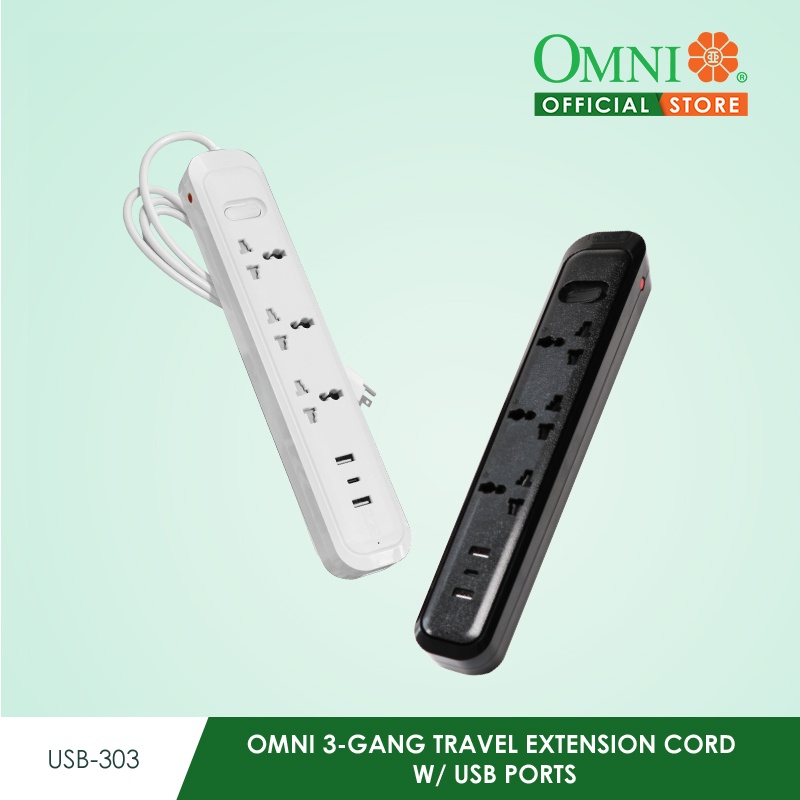 OMNI 3-Gang Travel Extension Cord with 2 USB Port + 1 Type Port - USB ...