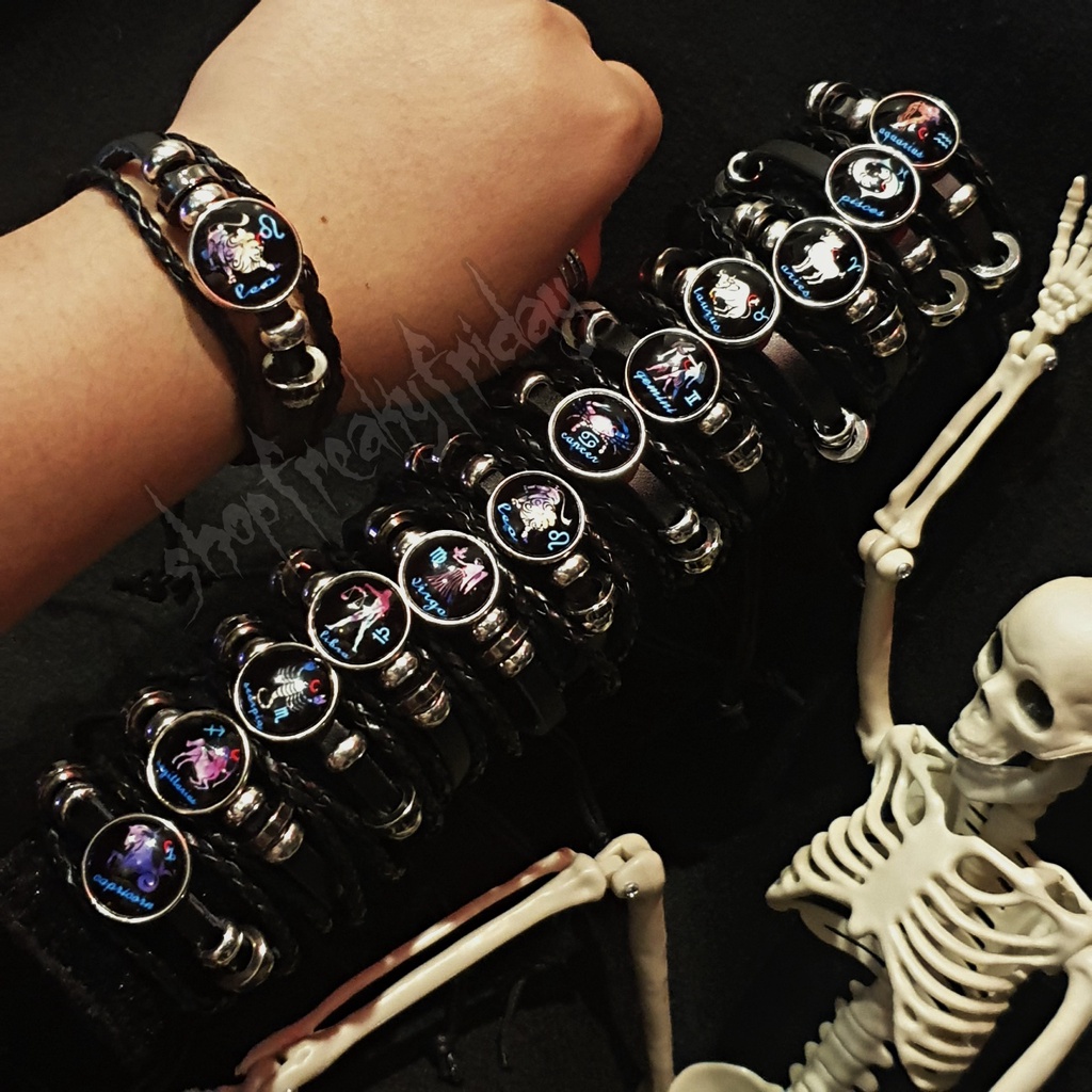 Gothic Grunge Punk Zodiac Sign Leather Bracelet Emo Rasta Astrology ...
