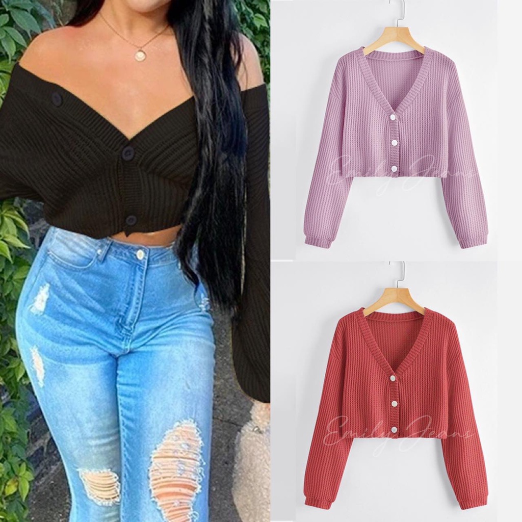 EMILY Korean Cotton Knitted Button Cardigan Blazer BESTSELLER | Shopee ...