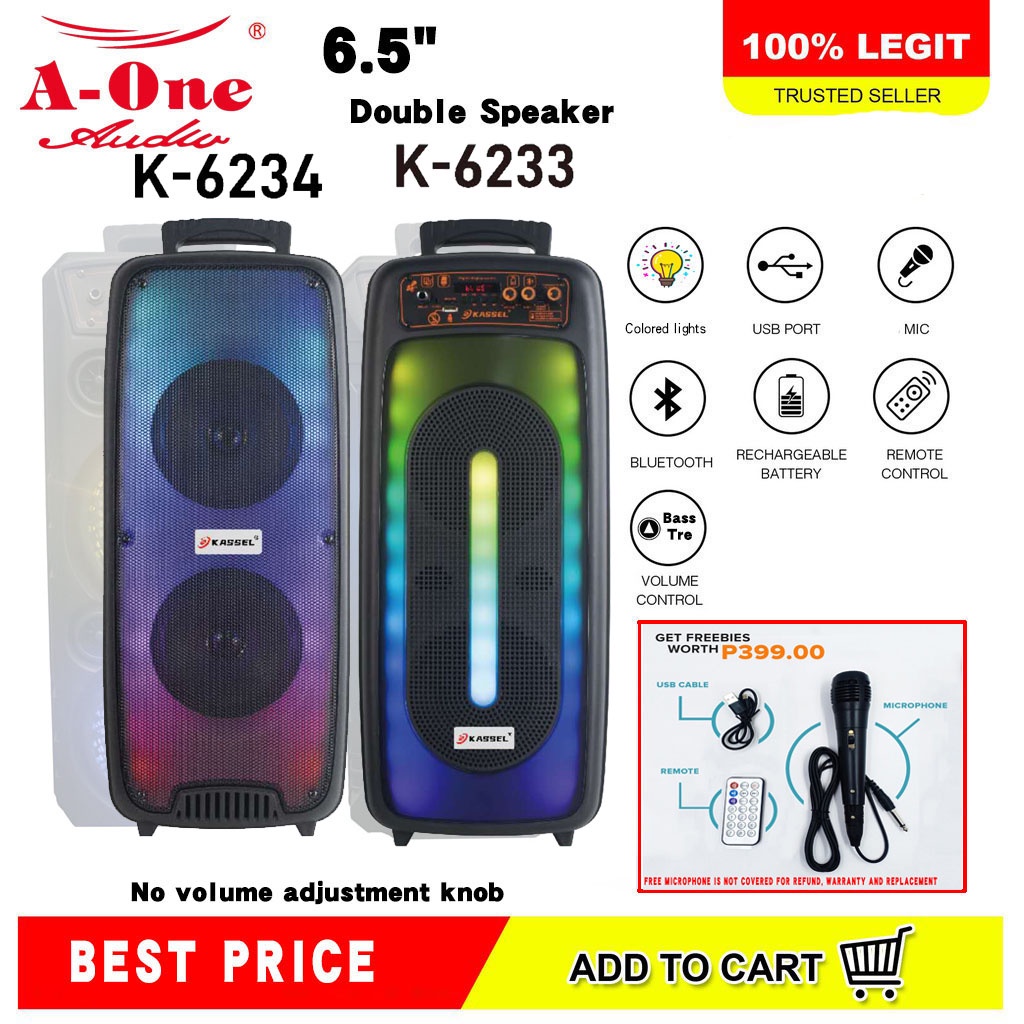 KASSEL 2 x 6.5" LED Light Double Bluetooth Portable Speaker With USB Sd ...