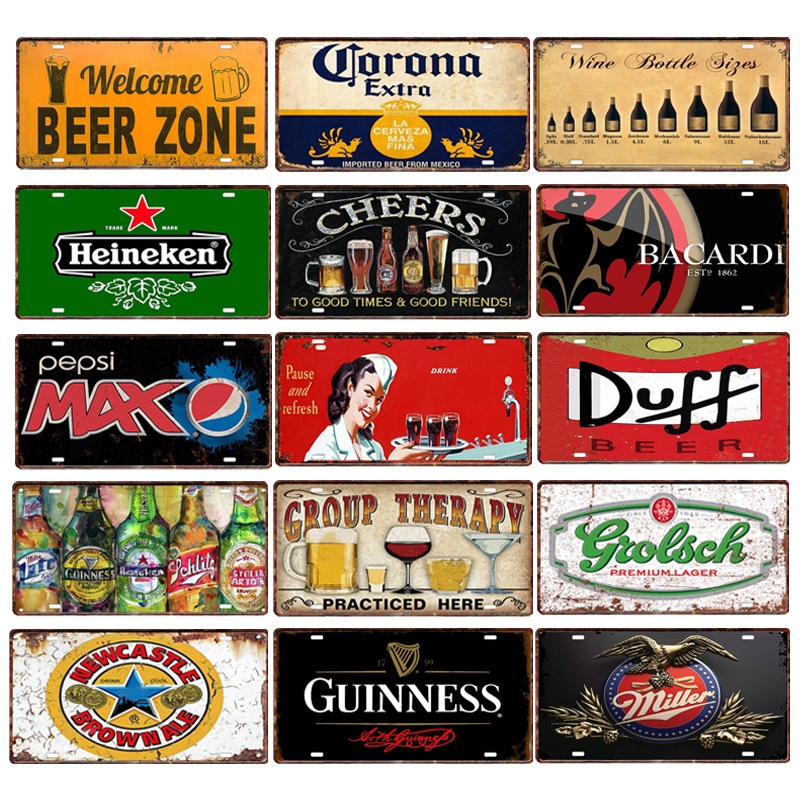Beer Wine Cola Tin Sign Vintage Wall Decor Metal Car License Plate ...