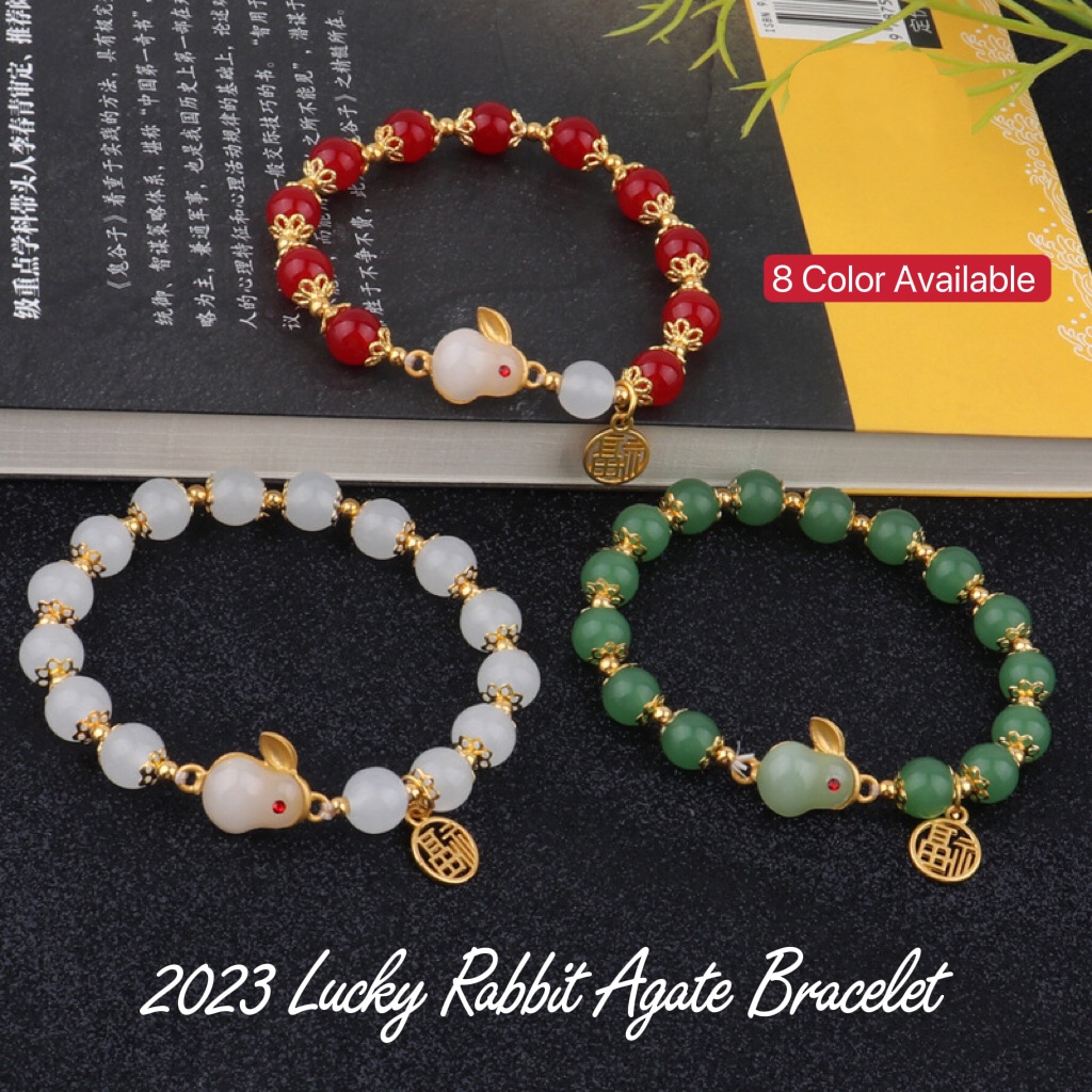 Year of the Rabbit Good Luck Agate Jade Rabbit Bracelet Lucky Charm ...