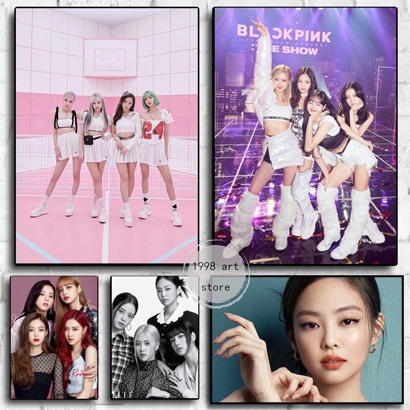Pink Pop Korean Girl Star Group Black Pink Jennie Jisoo ROSÉ Lisa Art ...
