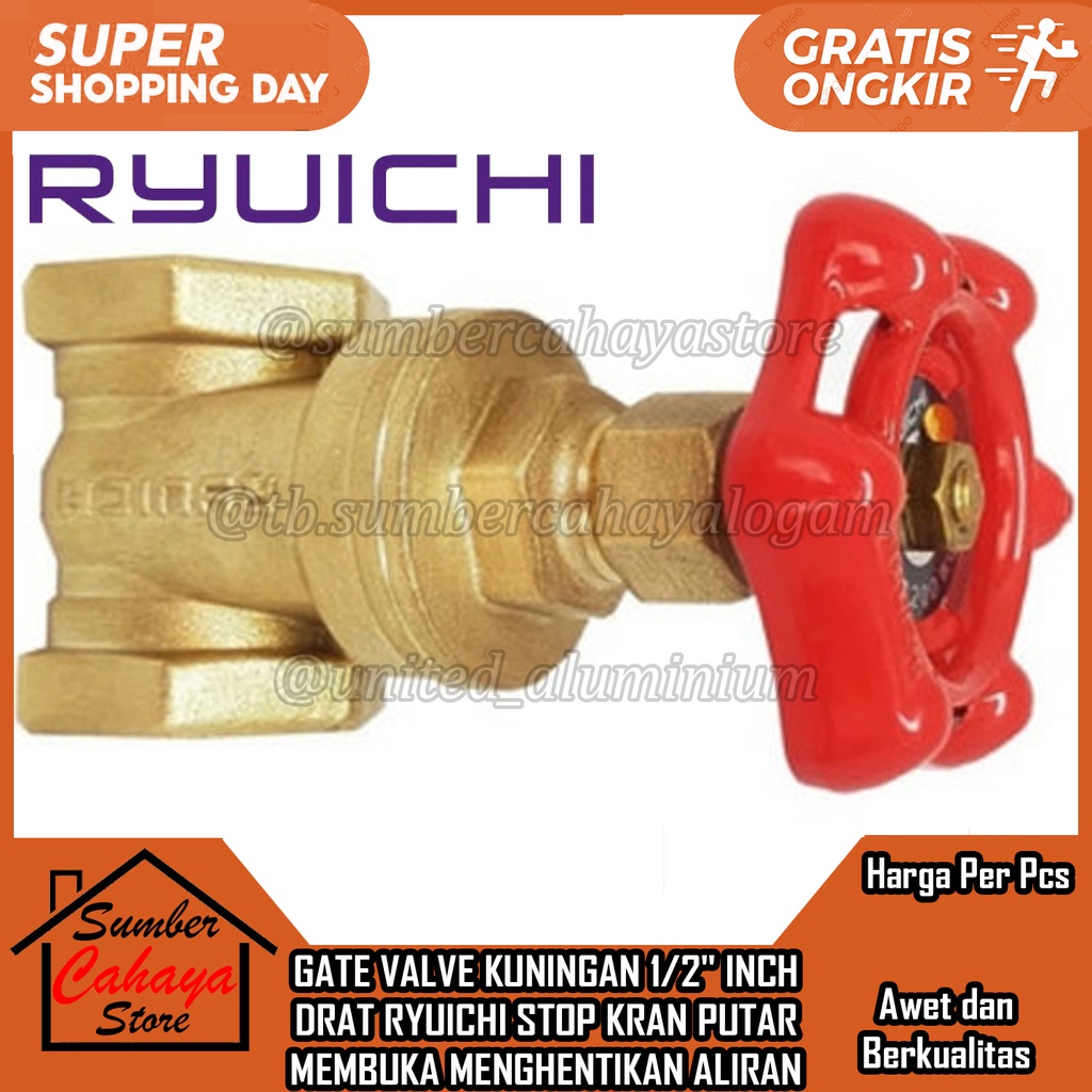 1/2 BRASS STOP HALF INCH FAUCET STOP GATEVALVE RYUICHI GATE VALVE 19mm ...